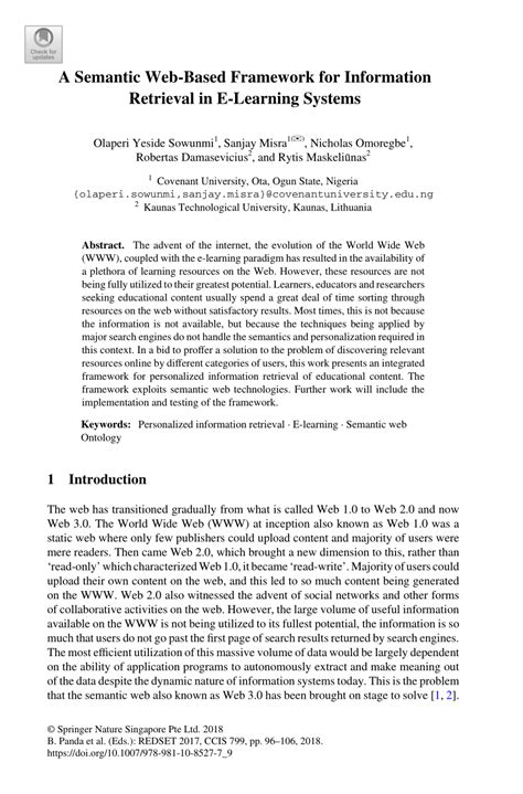 pdf a semantic web based framework for information retrieval in e learning systems