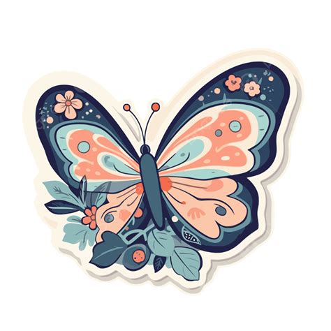 흰색 배경 일러스트 클립 아트에 나비 스티커 벡터 고립 된 만화 봄 나비와 스티커 디자인 상표 배경 일러스트 Png 일러스트 및 벡터 에 대한 무료 다운로드