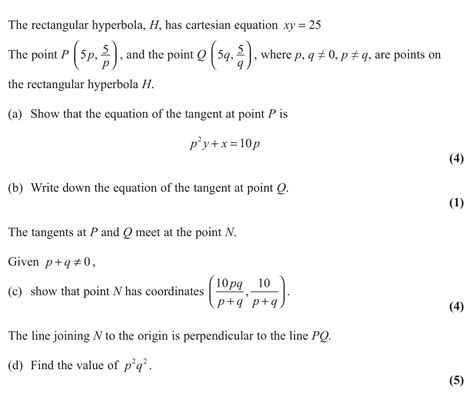 Geometry Tangents And Normals Of Rectangular Hyperbolas Mathematics