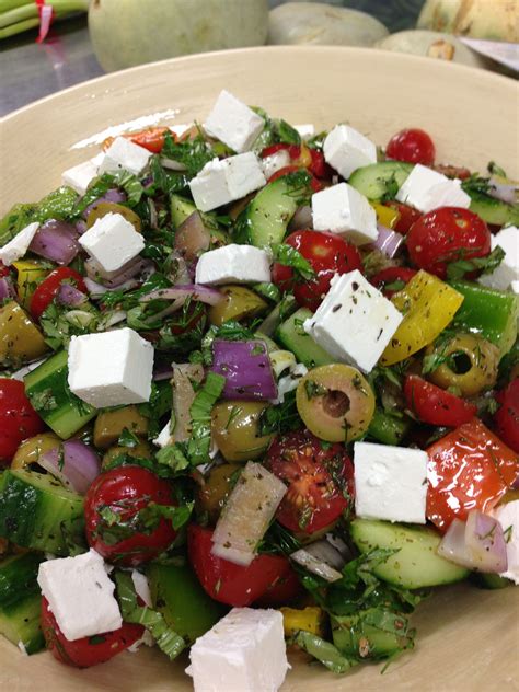 Greek Salad Feta Cheese Green Olives Cherry Tomatoes Dried Oregano Dried Mint Fresh Mint