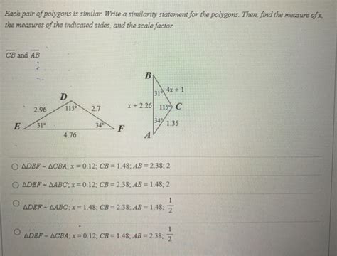 solved each pair of polygons is similar write a similarity