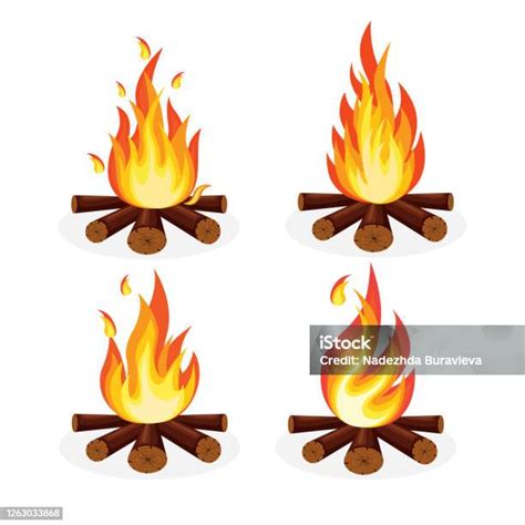 Api Kartun Api Unggun Api Unggun Terisolasi Di Latar Belakang Desain Datar Vektor Ilustrasi Stok