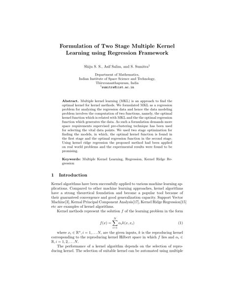 pdf formulation of two stage multiple kernel learning using