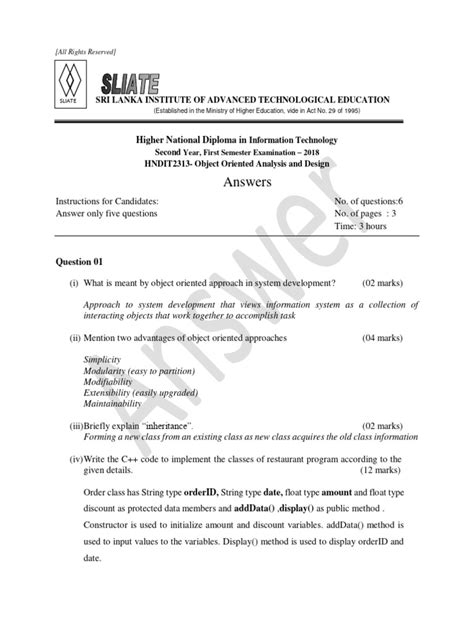 2018 Marking Hndit2313 Object Oriented Analysis And Design Pdf