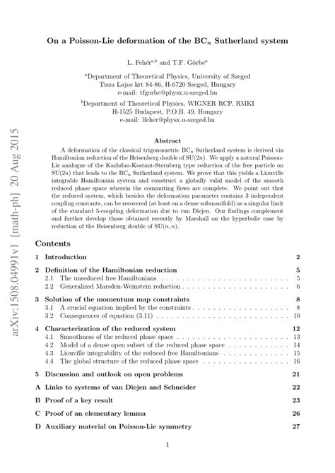 Pdf On A Poisson Lie Deformation Of The Bcn Sutherland System