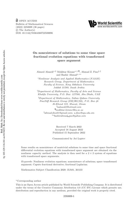 Pdf On Nonexistence Of Solutions To Some Time Space Fractional Evolution Equations With