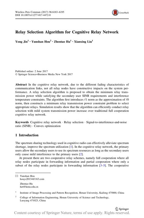 Relay Selection Algorithm For Cognitive Relay Network