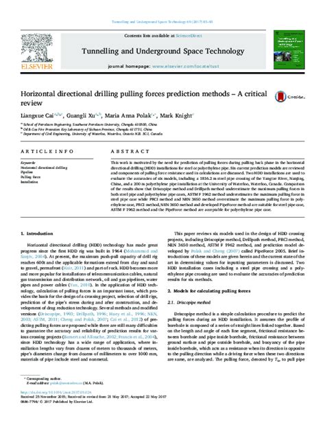 Pdf Horizontal Directional Drilling Pulling Forces Prediction Methods A Critical Review