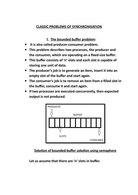 Classic Problems Of Synchronization CLASSIC PROBLEMS OF SYNCHRONISATION 1 The Bounded Studocu