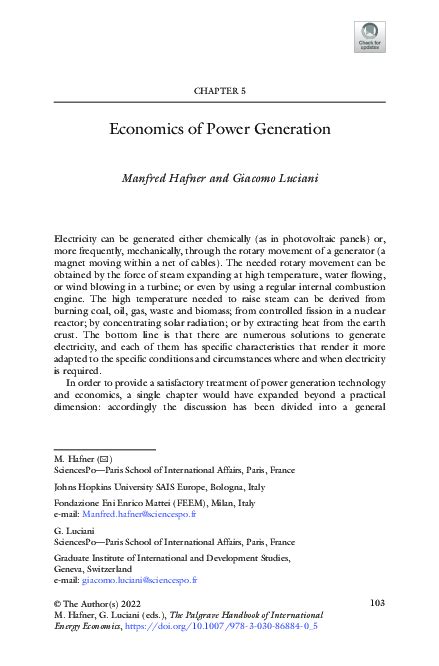 Pdf Economics Of Power Generation