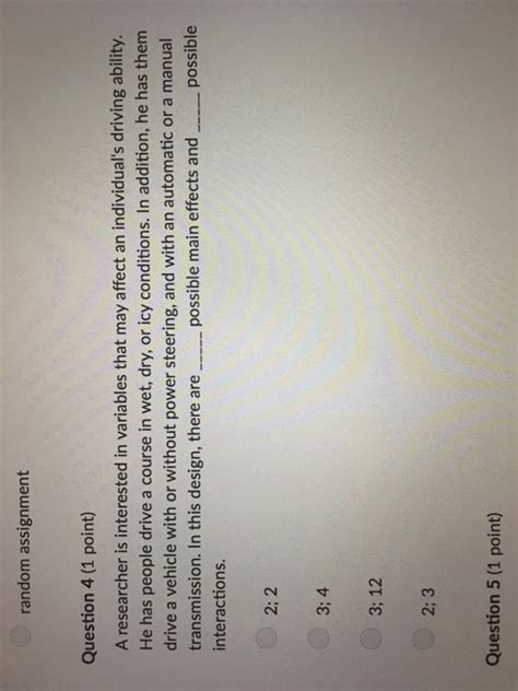 Solved Random Assignment Question 4 1 Point A Researcher
