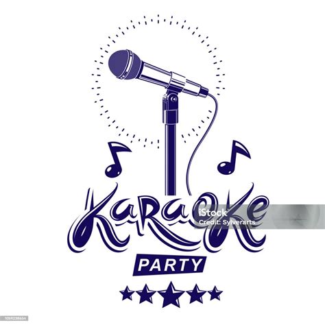 가라오케 파티 초대 포스터 라이브 음악 벡터 콘서트 광고 전단지 또는 레코더 마이크와 음표를 사용 하 여 구성 공연에 대한 스톡 벡터 아트 및 기타 이미지 Istock