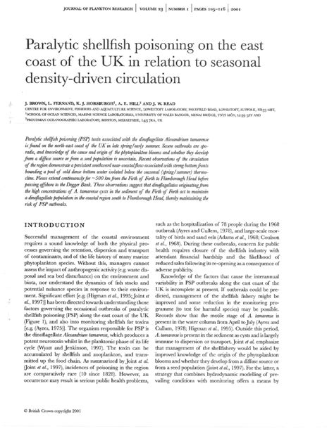 Pdf Paralytic Shellfish Poisoning On The East Coast Of The Uk In