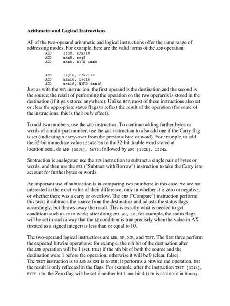 Arithmetic And Logical Instructions Pdf Bit Numbers