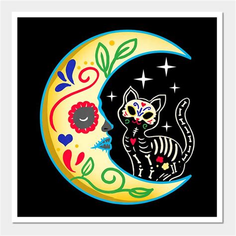 Cat Moon Sugar Skull Dia De Los Muertos Day Of The Dead Wall And Art
