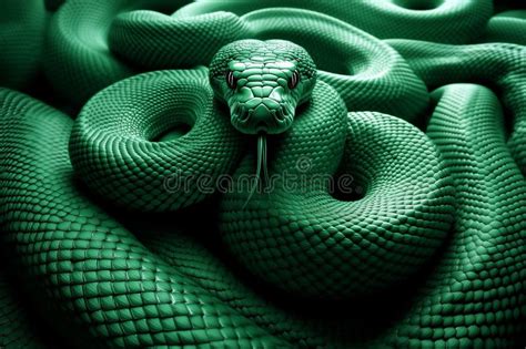Bright Green Python With Unique Scale Texture Against Dark Background