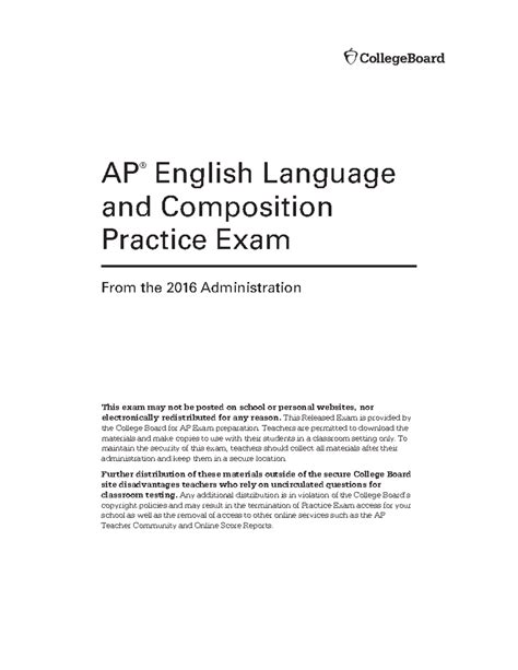 AP Lang Practice Exam With MCQ Free Response Questions Studocu