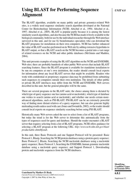 Using Blast For Performing Sequence Alignment Pdf National Center For Biotechnology