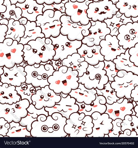 Seamless Pattern With Cute Lovely Kawaii Clouds Vector Image