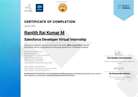 Ranjith Raj Kumar On Linkedin Salesforcedeveloper Virtualinternship