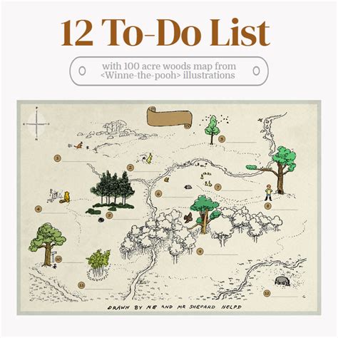 의 100 에이커의 숲 지도 위의 체크리스트 위버딩