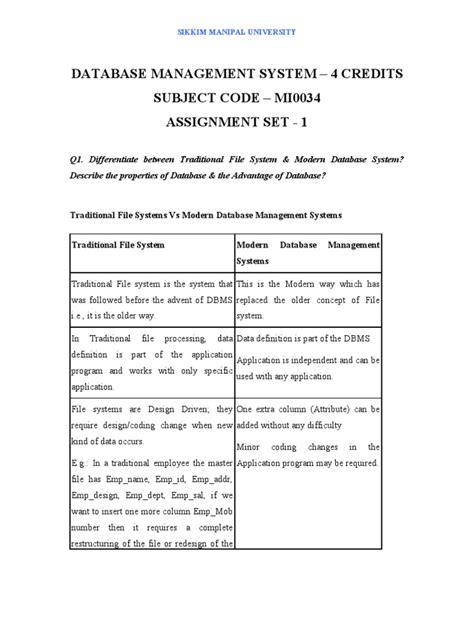 Smu Database Management System Assignment Pdf Databases Sql