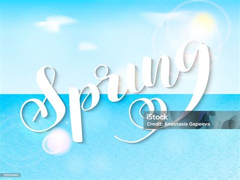 브러시 글자를 봄 하늘과 바다 배경입니다 배너 또는 포스터에 대 한 벡터 일러스트 레이 션 계절에 대한 스톡 벡터 아트 및 기타 이미지 Istock