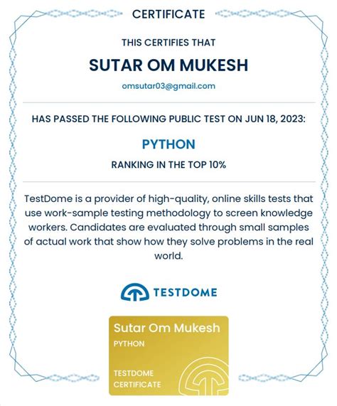 Om Sutar On Linkedin Testdomecertified Python Pythonprogramming