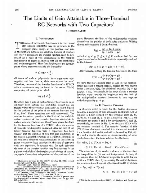 The Limits Of Gain Attainable In Three Terminal Rc Networks With Two