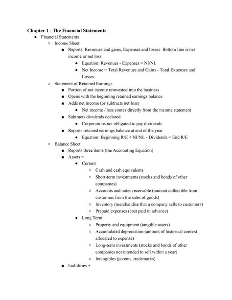 Bus 214 Midterm 1 Guide Chapter 1 The Financial Statements