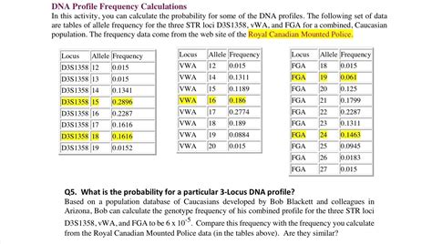 Solved Dna Profile Frequency Calculations In This Activity