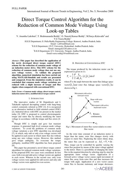 Pdf Direct Torque Control Algorithm For The Reduction Of Common Mode