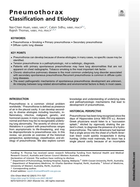 Pneumothorax Classification And Etiology Pdf Respiratory Diseases Thorax