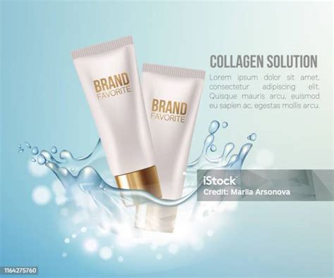 재생 크림 물 코엔자임 Q10 콜라겐 세럼과 비타민 배경 개념 스킨 케어 화장품 컨테이너 모형 화장품 병 패키지 은행 우아한 배경 가벼운에 대한 스톡 벡터 아트 및 기타