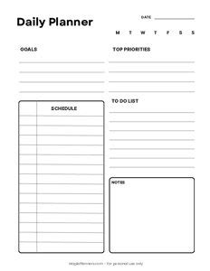 Free Printable Daily Goals Tracker Template