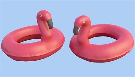 두 개의 떠 다니는 수영 반지 풍선 수영장 플라밍고 핑크 물 여름 하늘색 배경 3d 렌더링의 3d 그림 0명에 대한 스톡 사진 및 기타 이미지 Istock