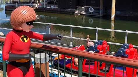 Mrs Incredible Interacts With Incredicoaster Riders At Disney