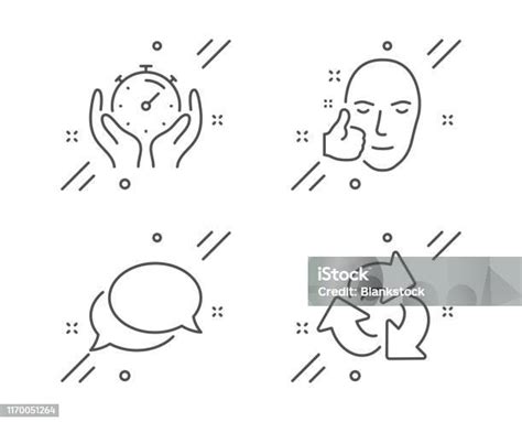 타이머 건강한 얼굴과 메신저 아이콘 세트 표지판을 재활용합니다 벡터 고급에 대한 스톡 벡터 아트 및 기타 이미지 고급 기포 깨끗한 Istock