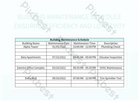 Optimizing Building Maintenance Schedule For Improved Efficiency And Longevity Excel Template