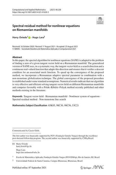Pdf Spectral Residual Method For Nonlinear Equations On Riemannian