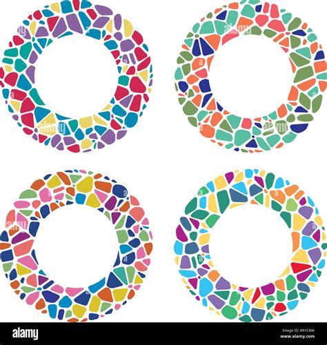 Vector Set Of Abstract Colorful Mosaic Round Patterns Isolated On White Background Pebble Stone