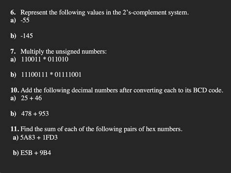 Solved Represent The Following Values In The Chegg