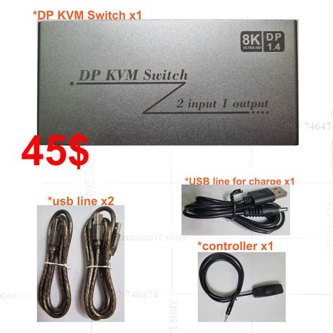 8k Displayport Kvm Switch 2x1 8k 60hz Dp Usb Kvm Switch 2 In 1 Out Displayport 1 4 Switch Share