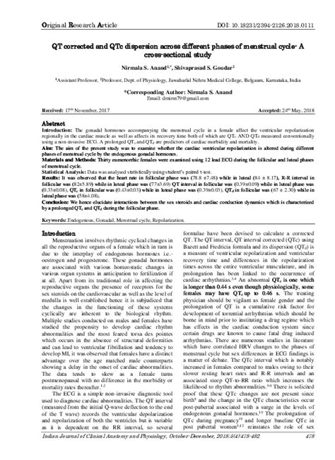 Pdf Qt Corrected And Qtc Dispersion Across Different Phases Of Menstrual Cycle A Cross