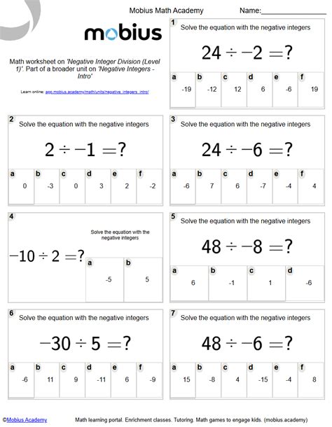 Negative Integer Division Level 1 Mobius Math
