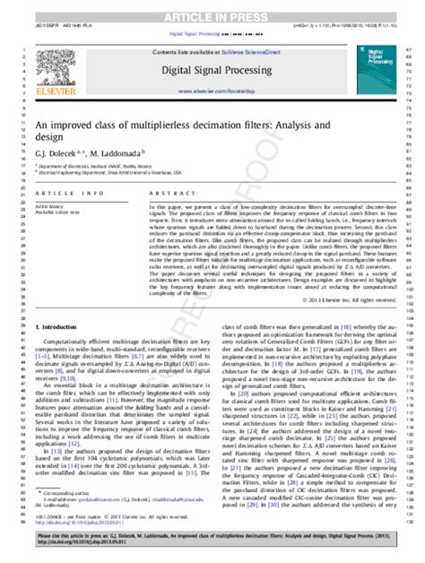Pdf An Improved Class Of Multiplierless Decimation Filters Analysis
