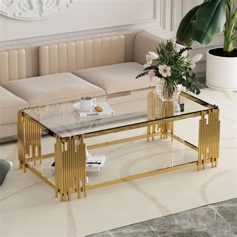 Ufurpie 51 Rectangle Glass Coffee Table With Stainless Steel Frame And