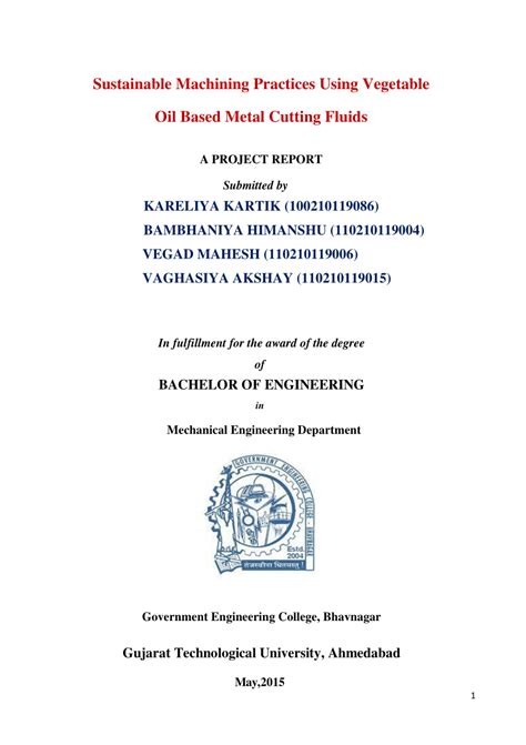 Pdf Sustainable Machining Practices Using Vegetable Oil Based Metal Cutting Fluids