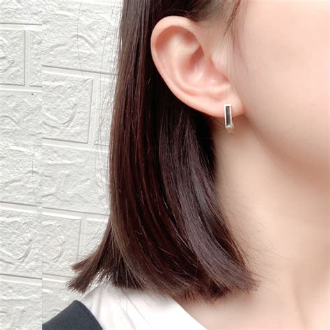 韩版简约正方形耳扣女 14K玫瑰金色滴黑油钛钢耳钉女耳环不掉色 虎窝淘