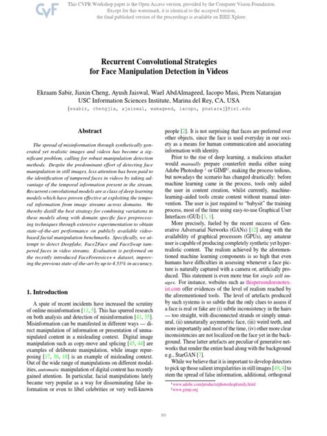 sabir recurrent convolutional strategies for face manipulation detection in videos cvprw 2019